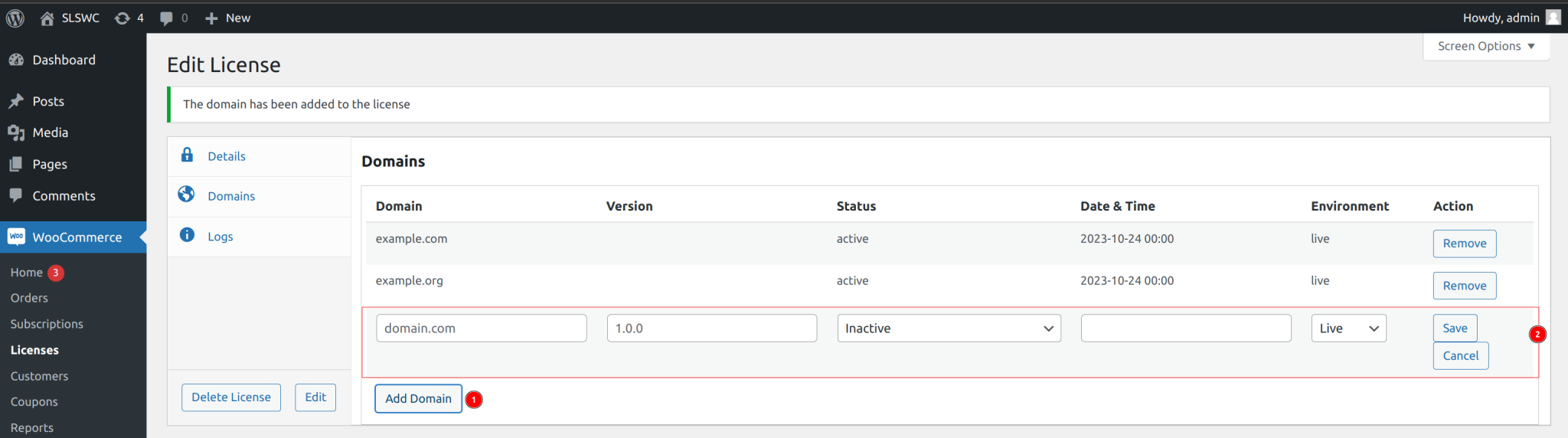 License editing - License Server for WooCommerce